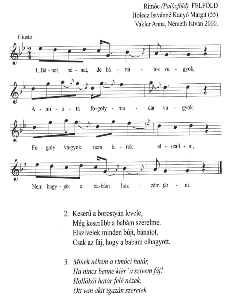 Bánat, Bánat - Rimóc (Palócföld) Kotta | PDF