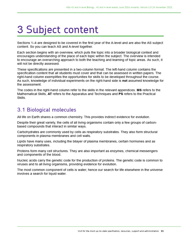 AQA AS/A-Level Biology: Biological Molecules | PDF | Cell (Biology) | Dna