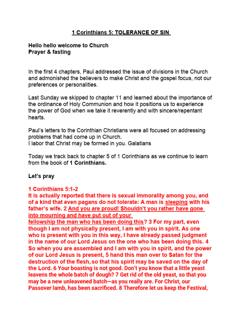 1 Corinthians 5 TOLERANCE OF SIN | PDF | Jesus | First Epistle To The ...