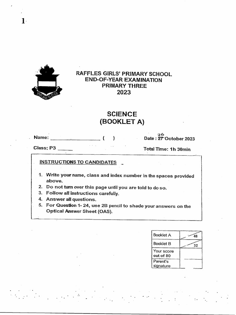 P3 Science 2023 SA2 Raffles | PDF