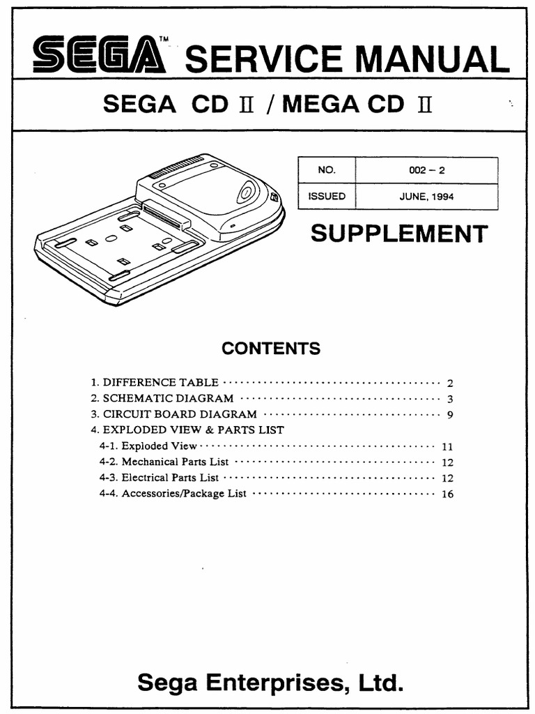 02 Sega - CD - 2 - Mega - CD - 2 - Service - Manual - Number - 002 - August - 1993 - Supplement ...