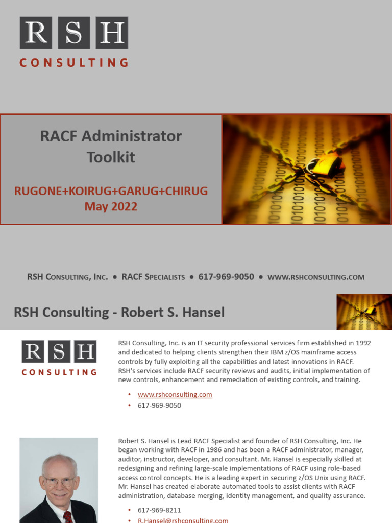 RACF Admin Toolkit - RSH Consulting Group | PDF | Library (Computing) | Databases