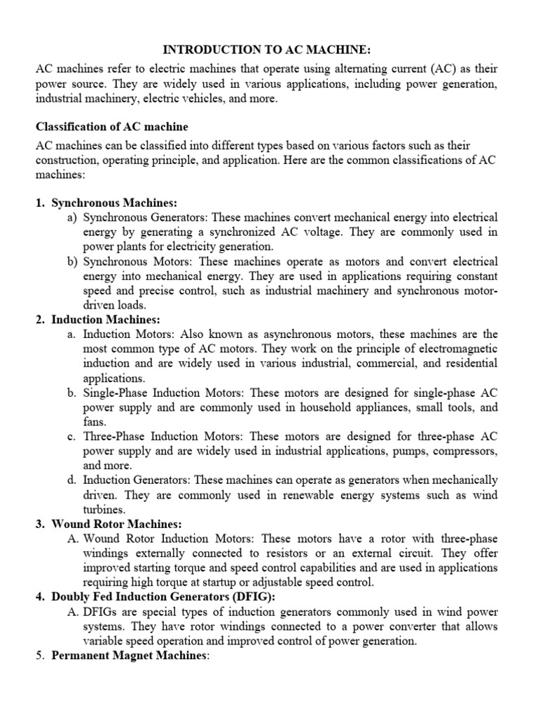 INTRODUCTION TO AC MACHINE | PDF | Electric Motor | Electric Generator
