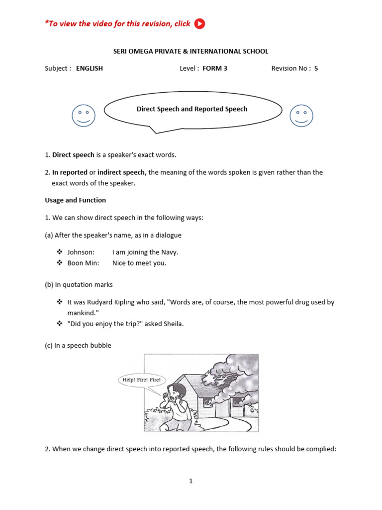 Revision 5 English F3 Reported Speech | PDF | Question | Semantic Units