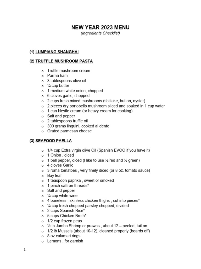 New Year 2023 Menu | PDF | Garlic | Grilling