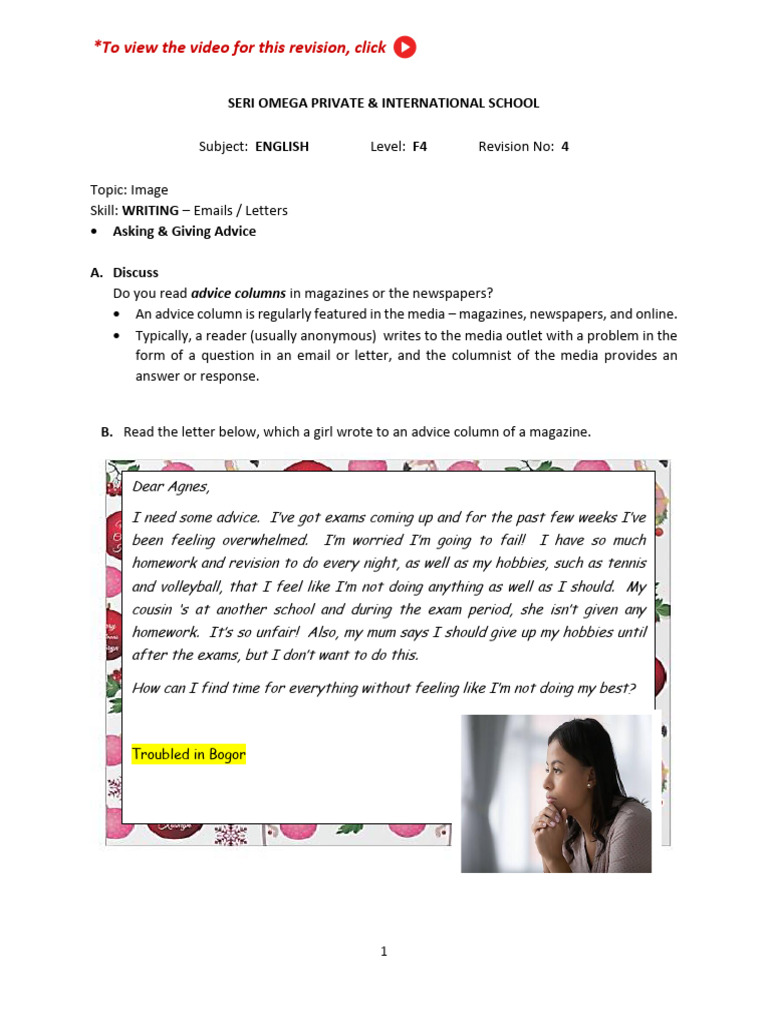 Revision 4 English F4 Letter of Advice | PDF | Verb | Feeling