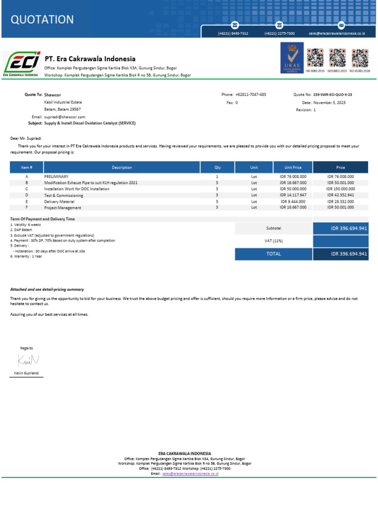 259-Swr-Eci-Quo-X-23 (Services) | PDF | Pipe (Fluid Conveyance ...