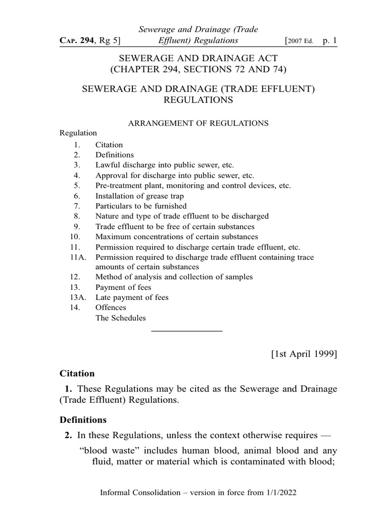 04 Sewerage and Drainage (Trade Effluent) Regulations | PDF | Sewage ...