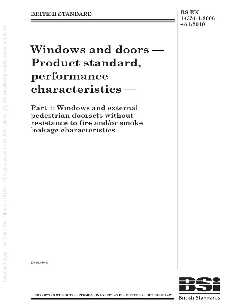 Windows and Doors - Product Standard, Performance Characteristics | PDF