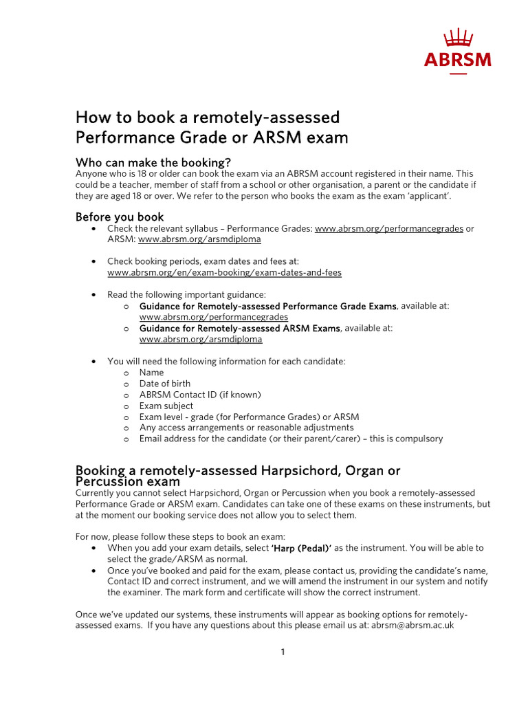How To Book A Remotely Assessed Performance Grade or Arsm | PDF | Computing