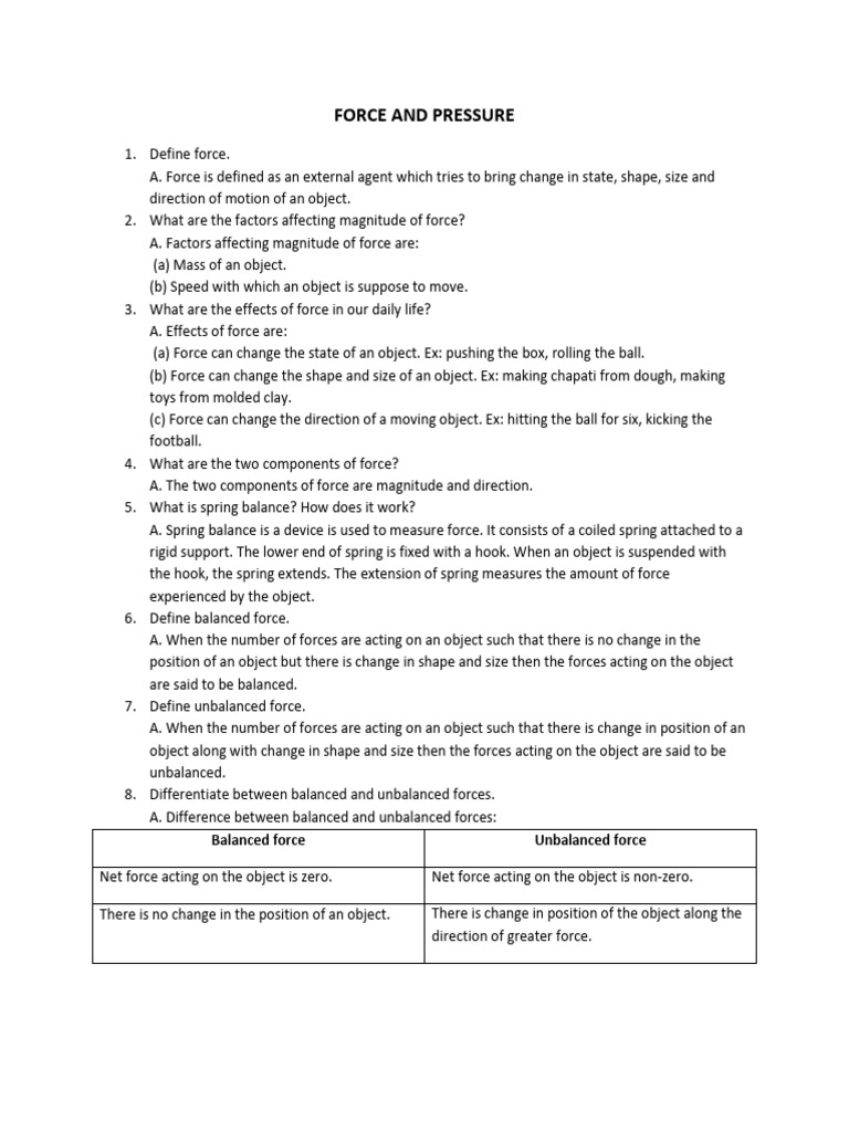 10-Force and Pressure | PDF | Force | Pressure