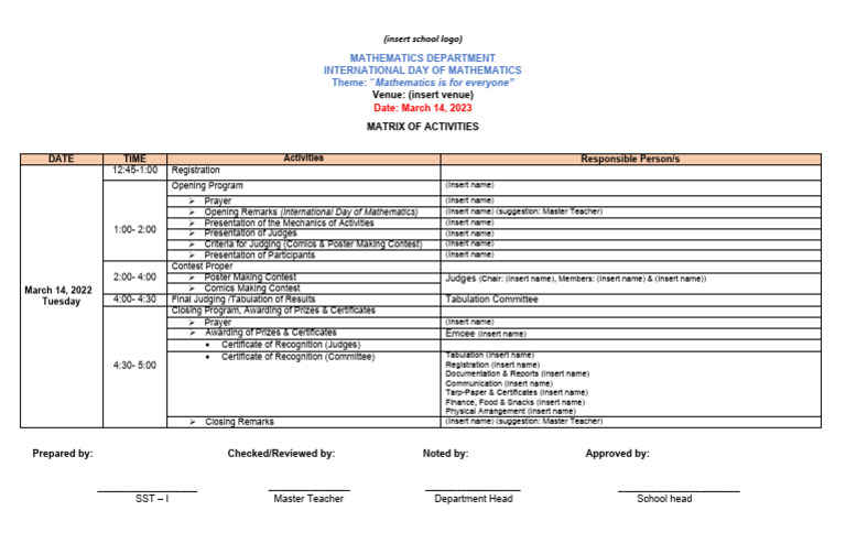 Sample For Matrix For Math Month Celebration | PDF | Mathematics