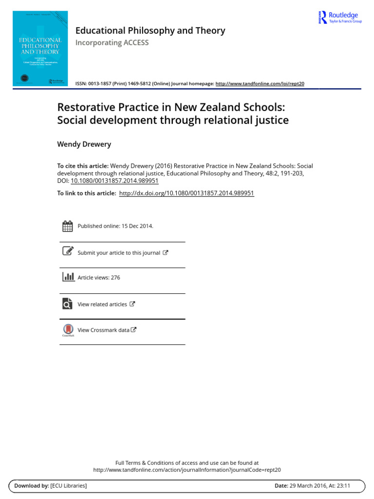 Restorative Practice in New Zealand Schools Social development through relational justice | PDF ...