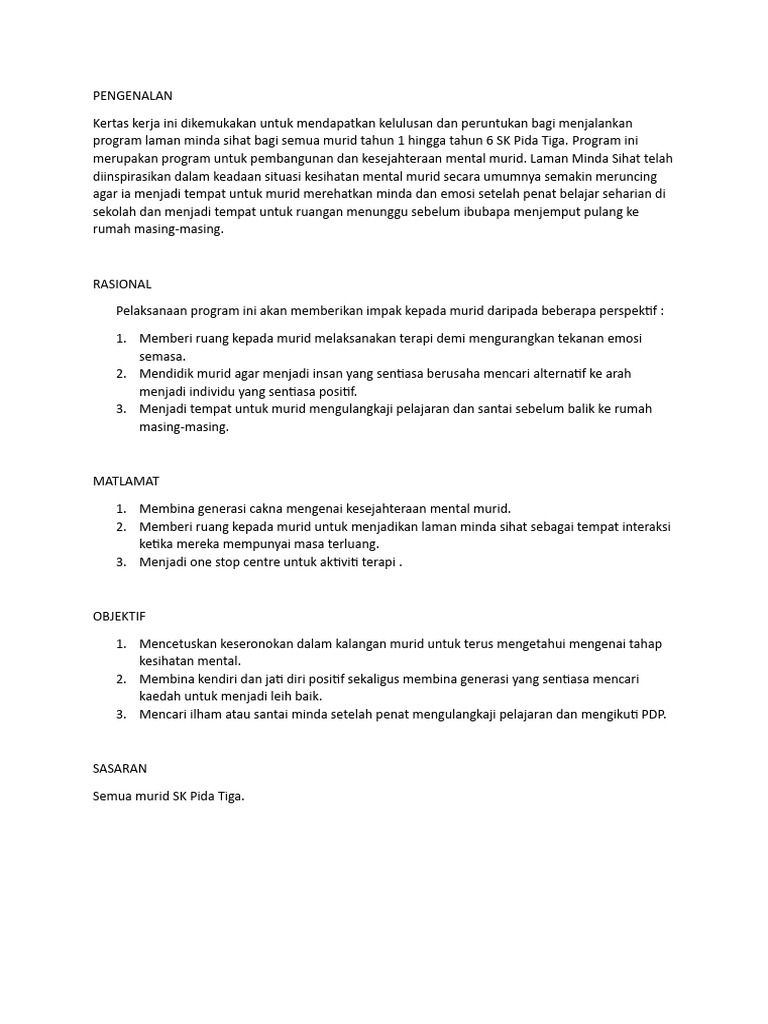 Kertas Kerja Laman Minda Sihat | PDF