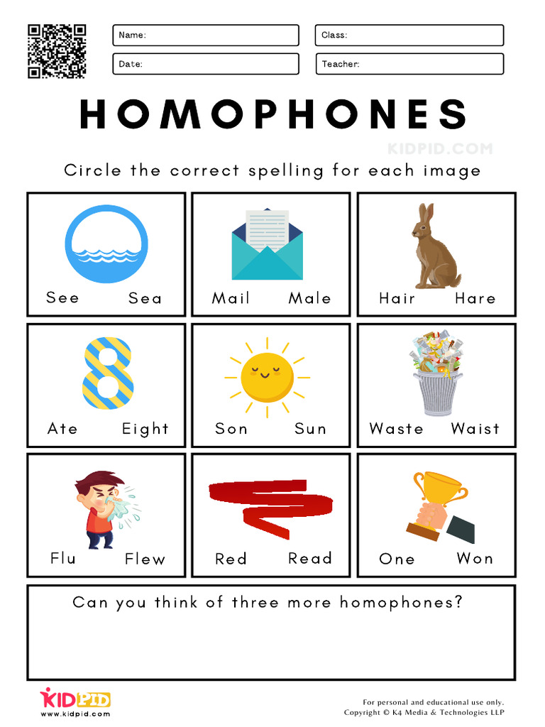 Homophones Worksheets For Grade 1 | PDF