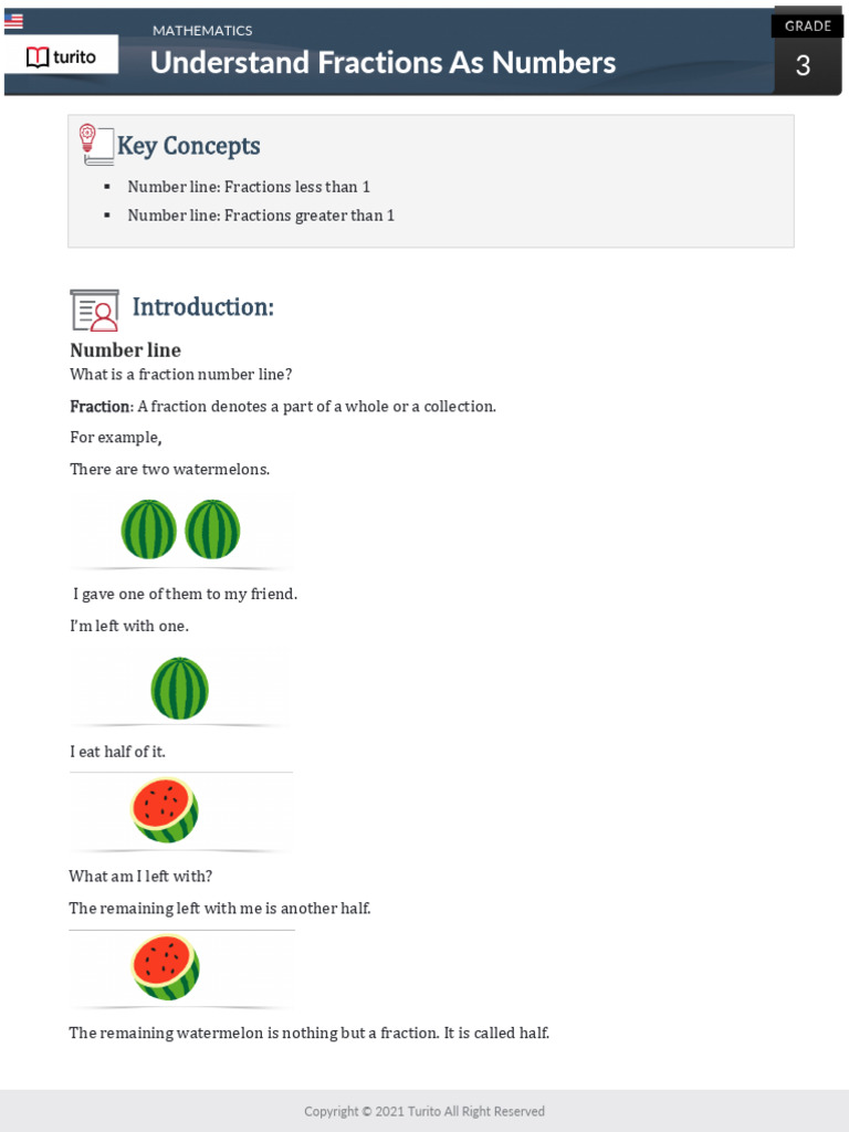 Maths - Grade 3 - Understand Fractions As Numbers - Session 2 - Study Material-USA | PDF ...