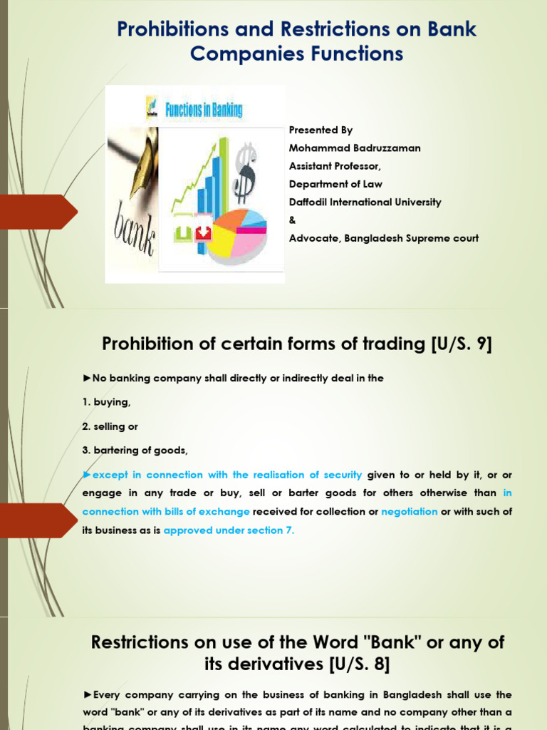 Prohibitions and Restrictions On Bank Companies Functions | PDF | Banks ...