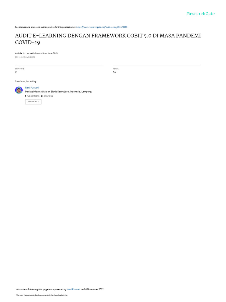Audit E-Learning Dengan Framework Cobit 50 Di Masa | PDF