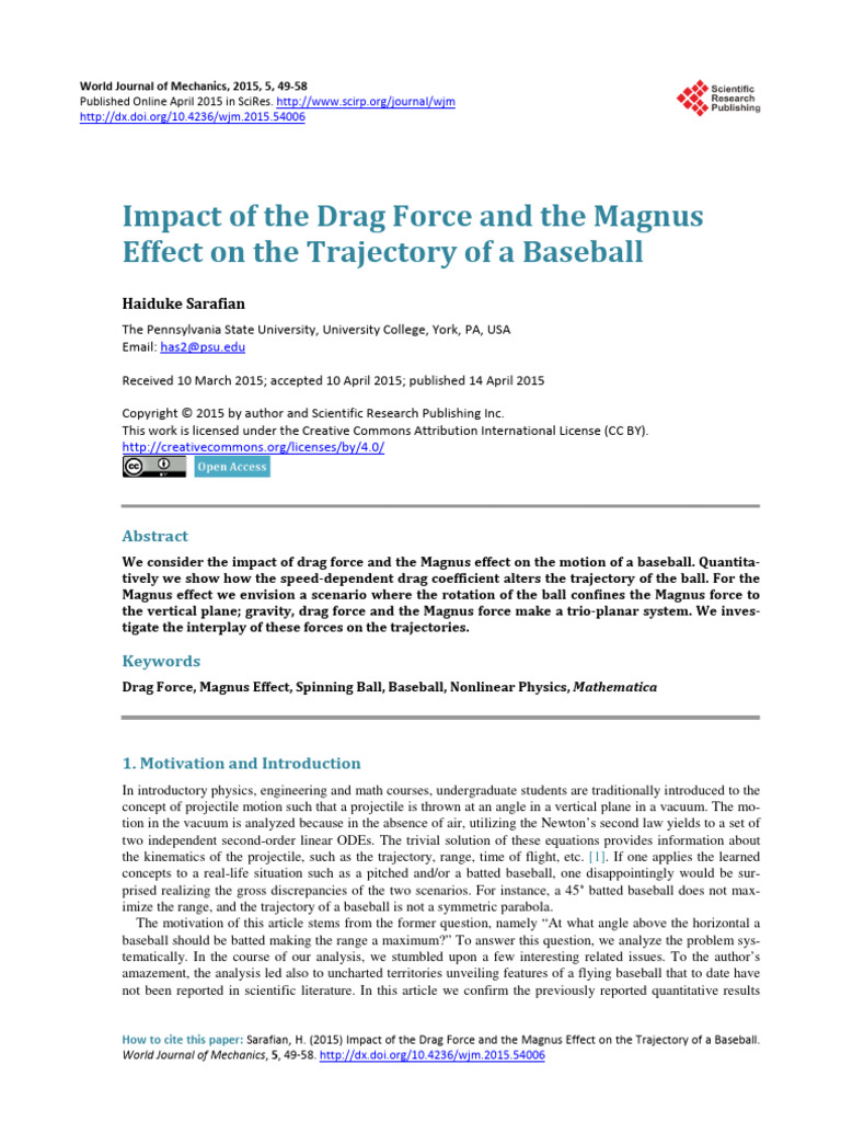 Impact of The Drag Force and The Magnus Effect On The Trajectory of A ...