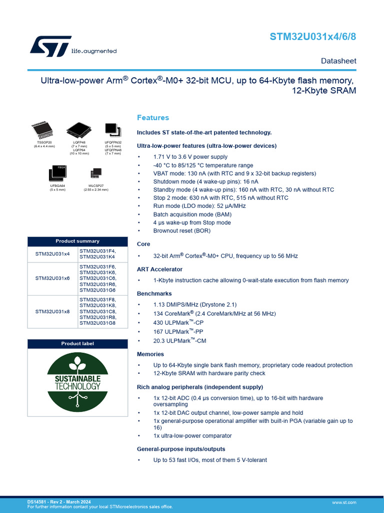 Ultra-Low-Power Arm Cortex - M0+ 32-Bit MCU, Up To 64-Kbyte Flash ...