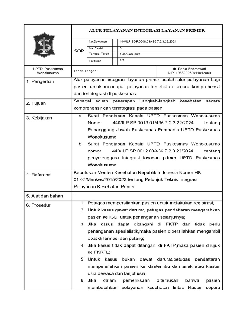 Sop Alur Pelayanan Integrasi Layanan Primer | PDF | Sains & Matematika