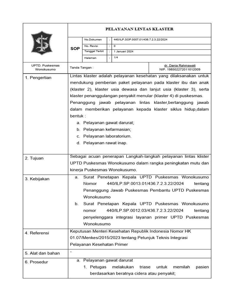 Sop Pelayanan Lintas Klaster Revisi | PDF