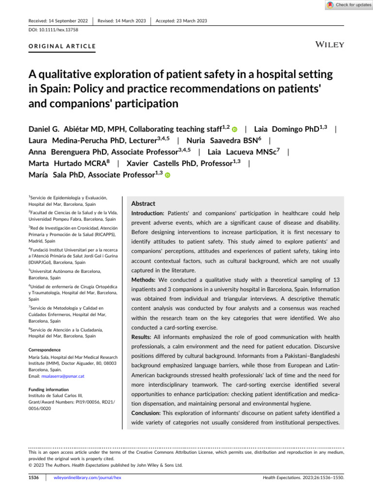 Health Expectations - 2023 - Abiétar - A Qualitative Exploration of ...