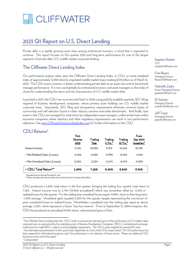 Cliffwater Report On US DirectLending | PDF | Yield (Finance) | Fair Value