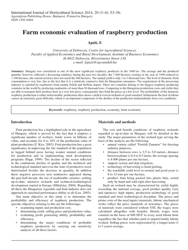 Hungarian Raspberry Production Analysis | PDF | Profit (Economics ...