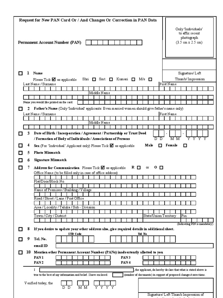 PAN Changes or Correction | PDF