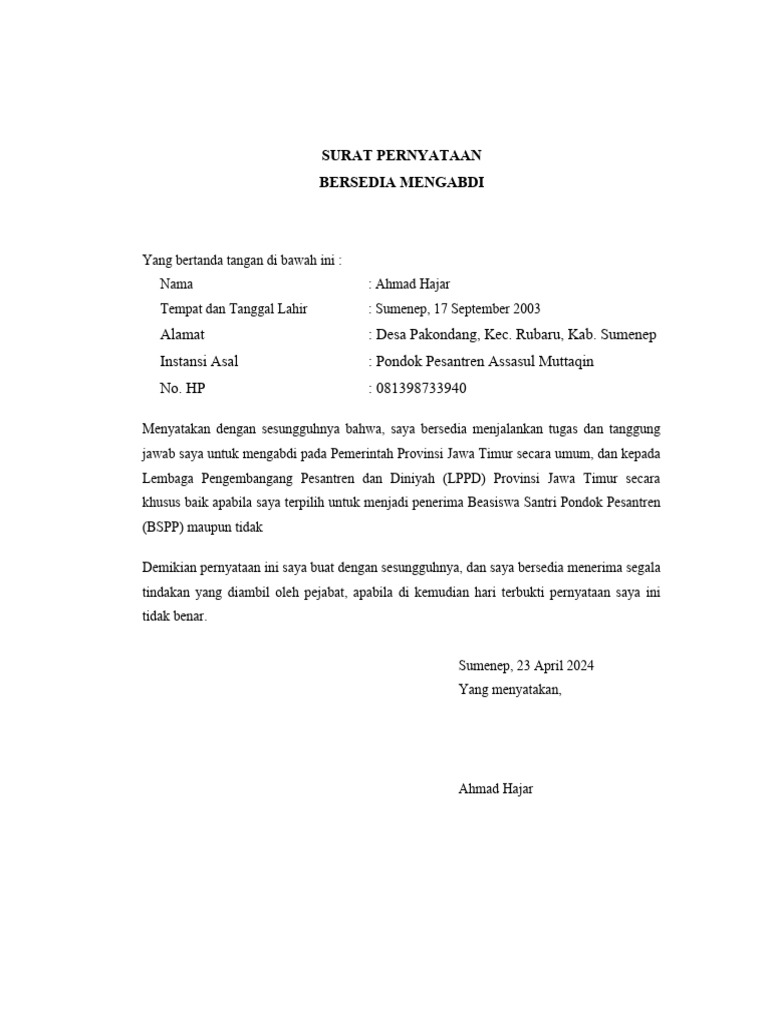 Dokumen - Tips - Surat Pernyataan Bersedia Mengabdi | PDF