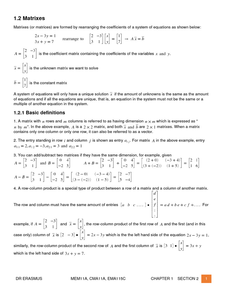 C1 Sec 2 | PDF | Matrix (Mathematics) | Determinant
