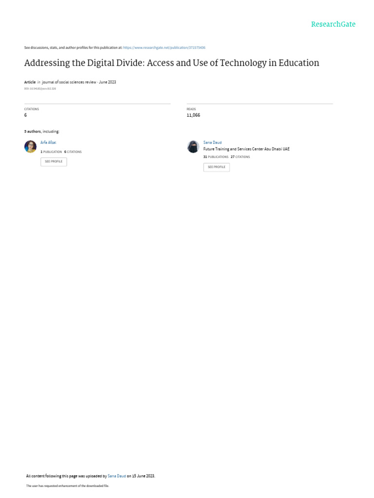 Addressing The Digital Divide: Access and Use of Technology in ...