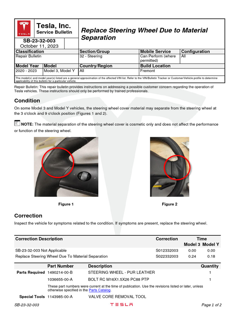 SB-23!32!003 Replace Steering Wheel Due To Material Separation | PDF ...