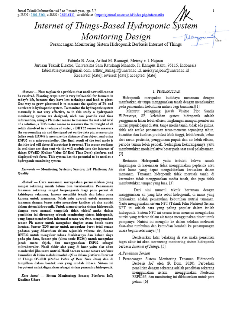 Perancangan Monitoring Sistem Hidroponik Berbasis Internet of Things | PDF