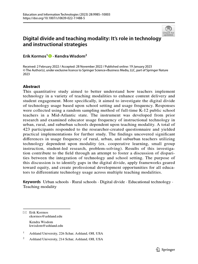 Digital Divide and Teaching Modality: It's Role in Technology and Instructional Strategies | PDF ...