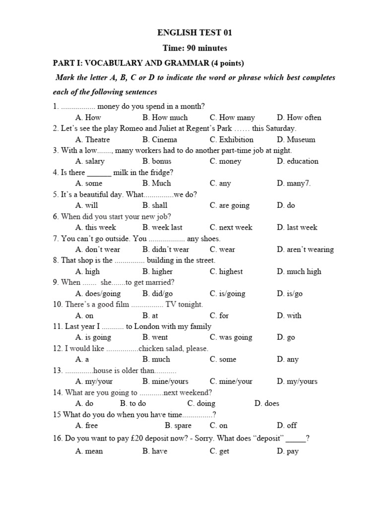 Đề thi số 1 - TA CB2 | PDF