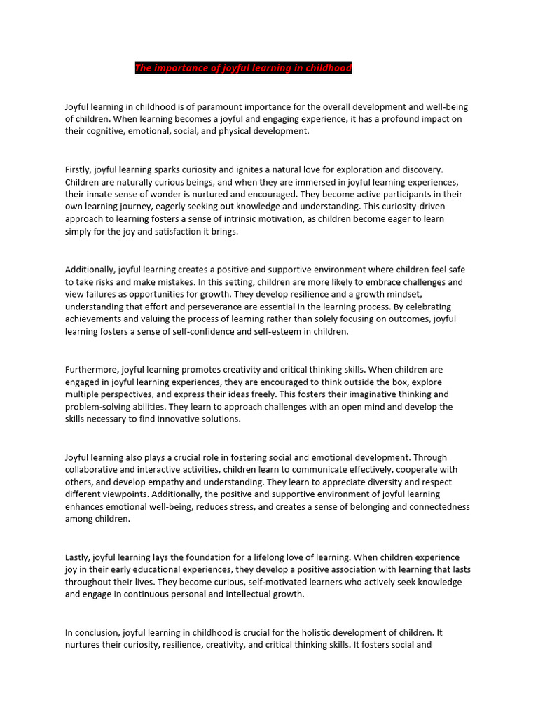 The Importance of Joyful Learning in Childhood | PDF | Learning ...