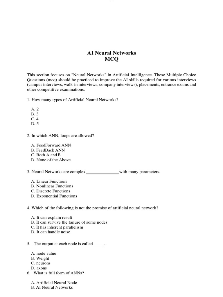 4 - mcq-ann-ann-quiz - selected | PDF | Artificial Neural Network | Theoretical Computer Science