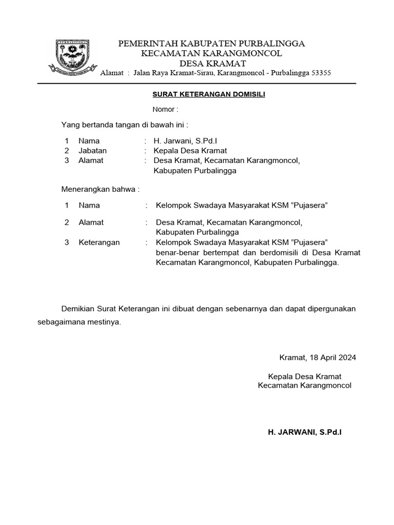 Surat Keterangan Domisili KSM MERI | PDF