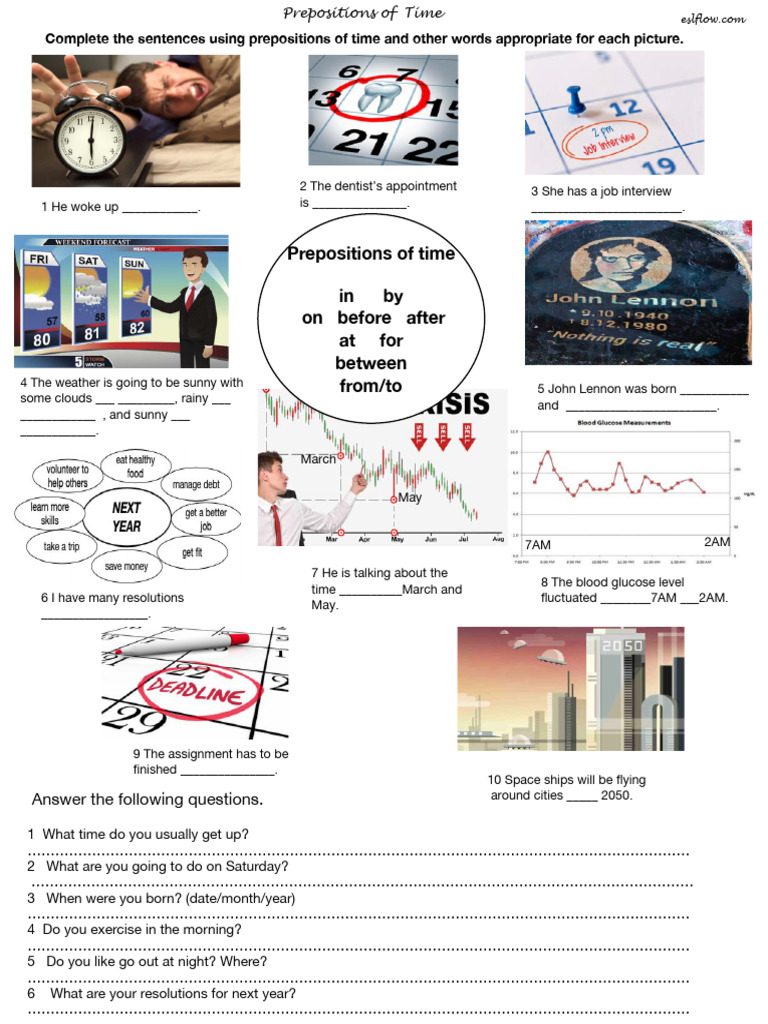 Prepositions of Time Exercises PDF | PDF