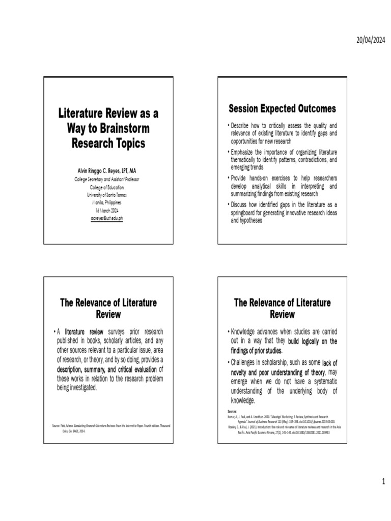 Literature Review As A Way To Brainstorm Research Topics | PDF ...