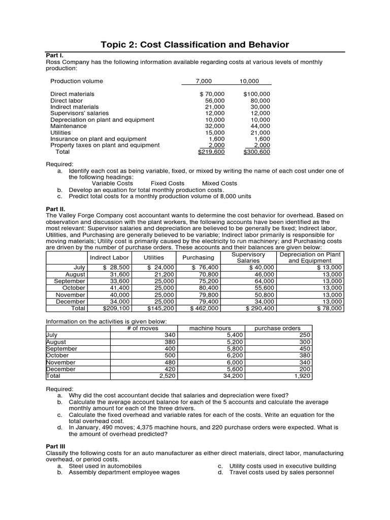 Topic 2 Cost Classification and Behavior CE | PDF | Cost Of Goods Sold | Economies
