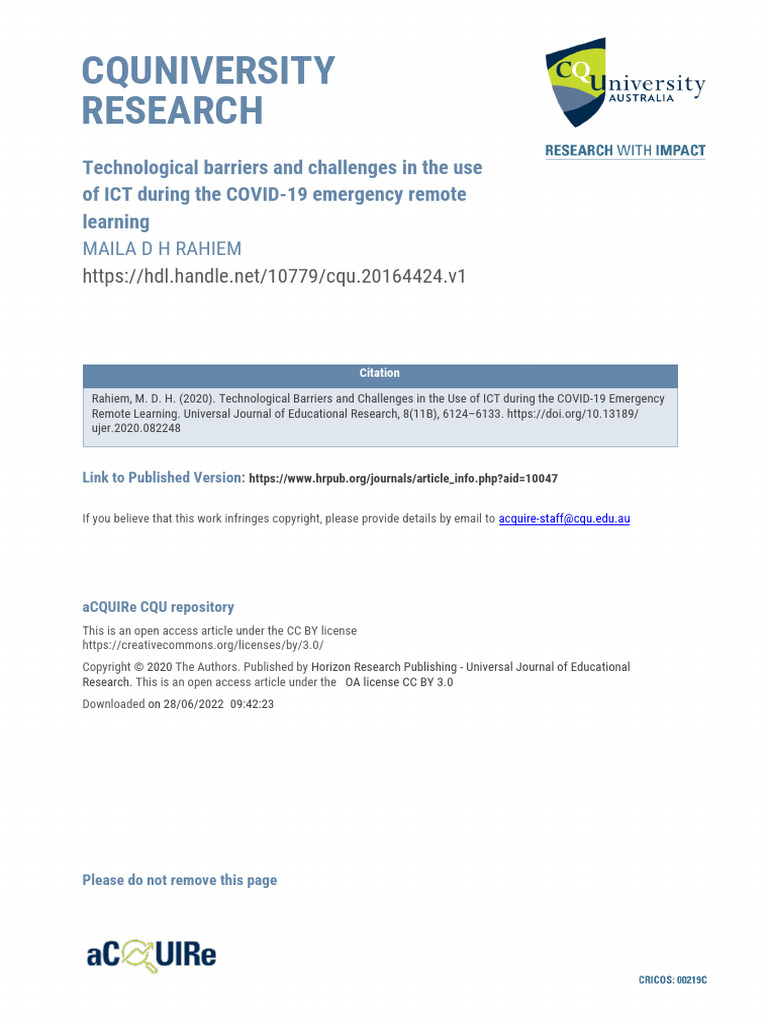 Technological Barriers and Challenges in The Use of ICT During The ...