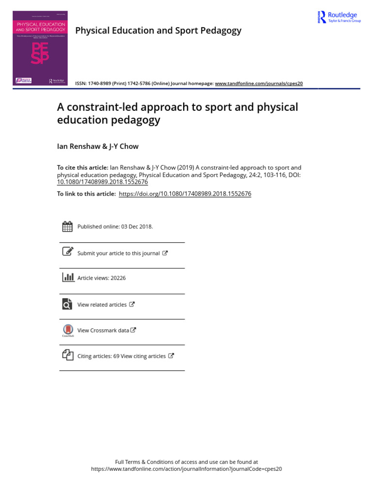A Constraint-Led Approach To Sport and Physical Education Pedagogy ... A Constraint-Led Approach To Sport and Physical Education Pedagogy ...