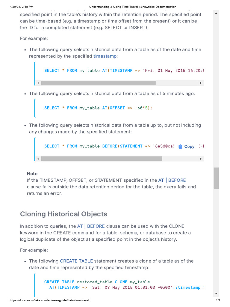 Snowflake Time Travel Guide | PDF