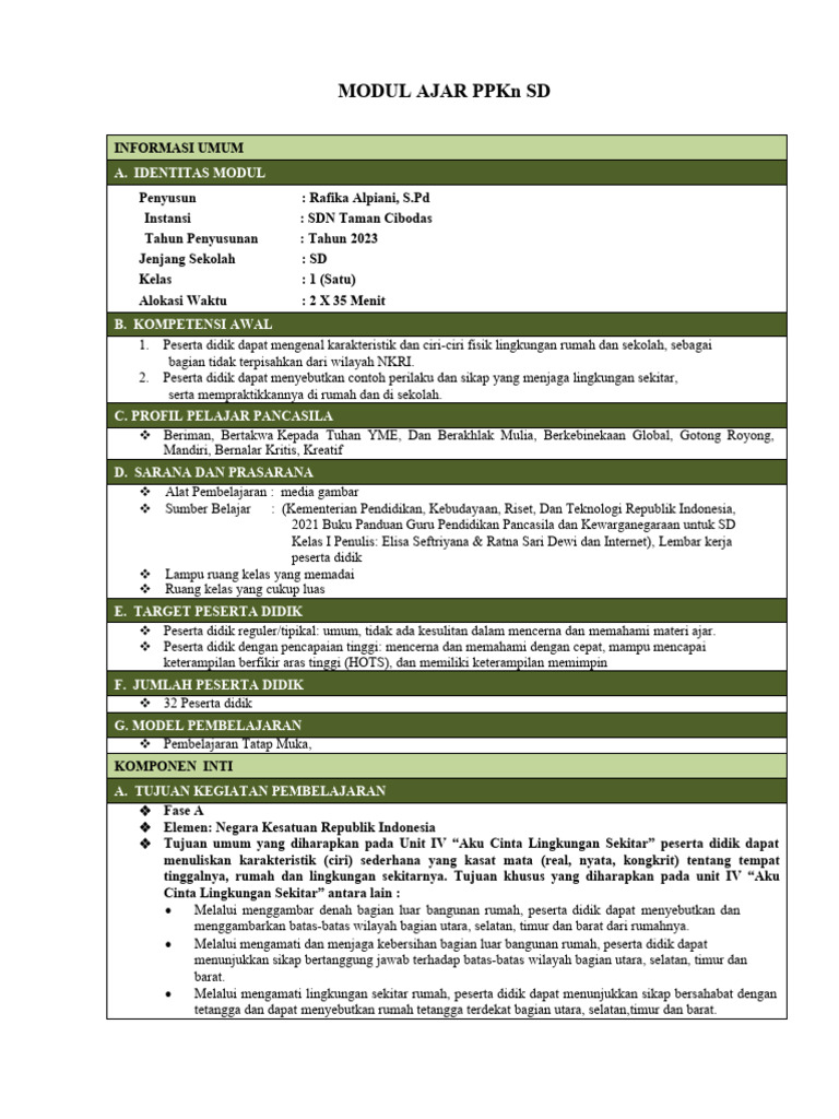 Modul PPKn untuk Kelas 1 SD | PDF