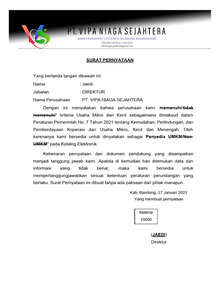 Surat Pernyataan Ukm | PDF