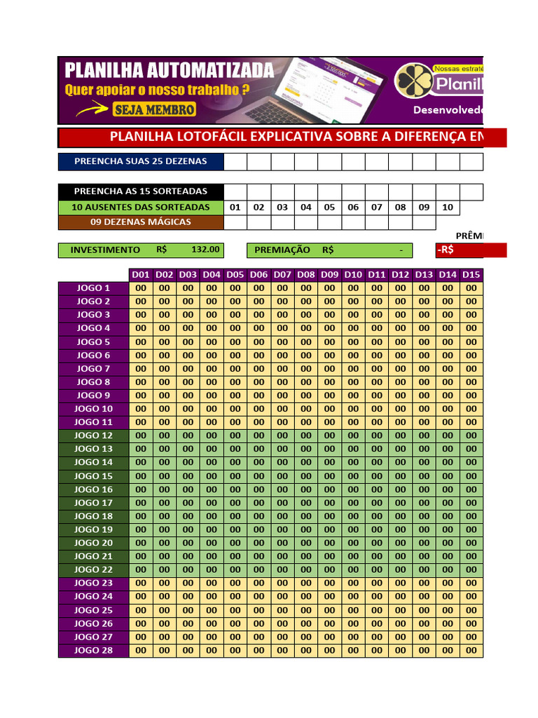 #204 - Redução Lotofácil 25 Dezenas para 15 Sem Fixas em 44 Jogos | PDF