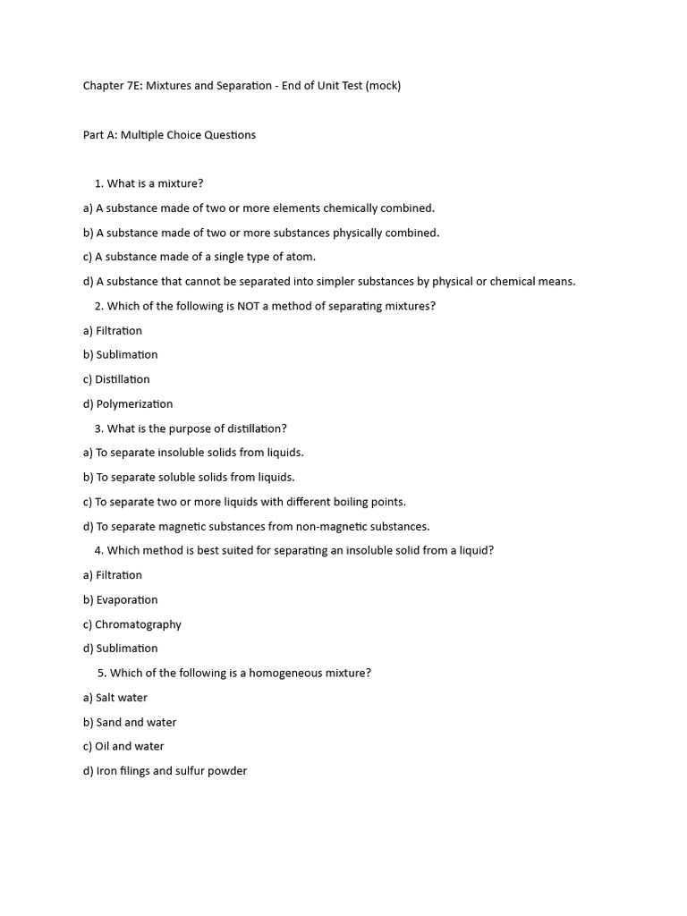 Chapter 7E End of Unit Test (Mock) | PDF | Science &amp; Mathematics